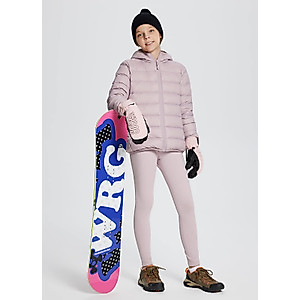 BALEAF Youth Girls Fleece Lined Leggings Winter Warm High Waisted Kids Athletic Pants Hiking Running Yoga Light Purple M