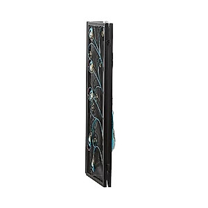 Deco 79 Metal Peacock Fireplace Screen Rainbow 3 Panel with Crystal Accents and Black Frame, 48" x 1" x 32", Blue