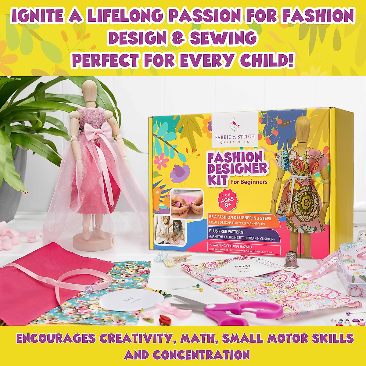 Fashion Designer Kits for Girls & Boys Ages 8+ Learn To Use Draft & Re-Design Patterns, Sew & Be A Fashion Designer For The 8.5 In. Mannequin. Top Gifts For 9 Year Old Girls, Children's Sewing Kits