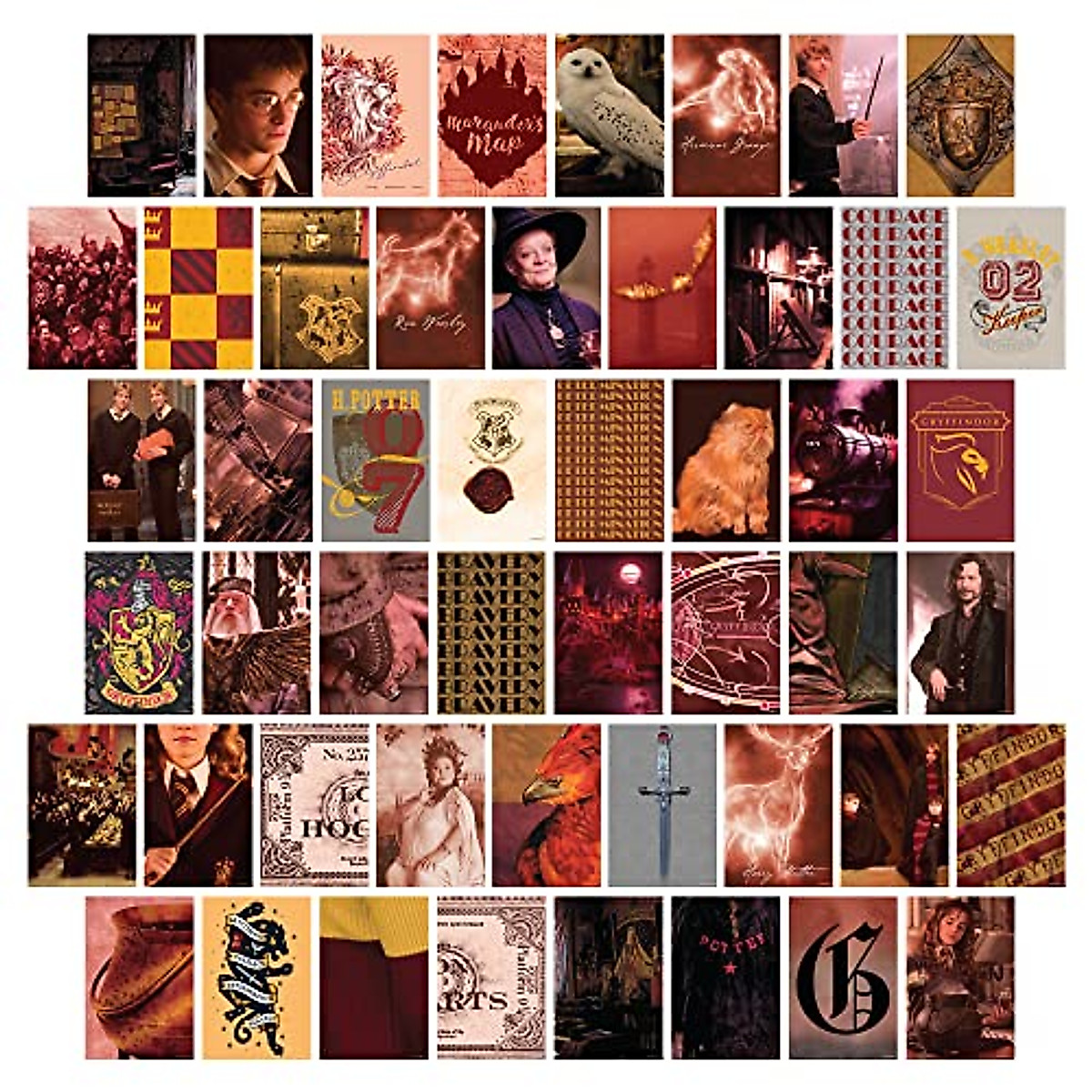 CON*QUEST Conquest Journals Harry Potter Gryffindor Wall Collage, Set of Fifty Collectible 4x6 Official Art Prints From The Wizarding World, Printed on Quality Card Stock, Matte Finish