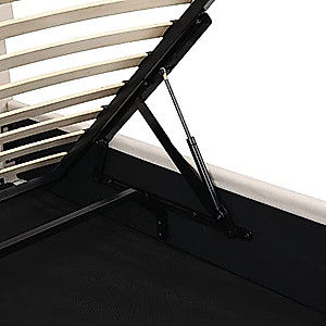 Merax Queen Size Upholstered Platform Bed with a Hydraulic Storage System, No Box Spring Needed, Beige