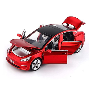 1:32 Scale Model 3 Car Toy Pull Back with Sound and Light, Alloy Diecast Mini Vehicles Toys for Kids Gift or Tesla Car Model Collection Enthusiasts Gift (Brilliant Red)