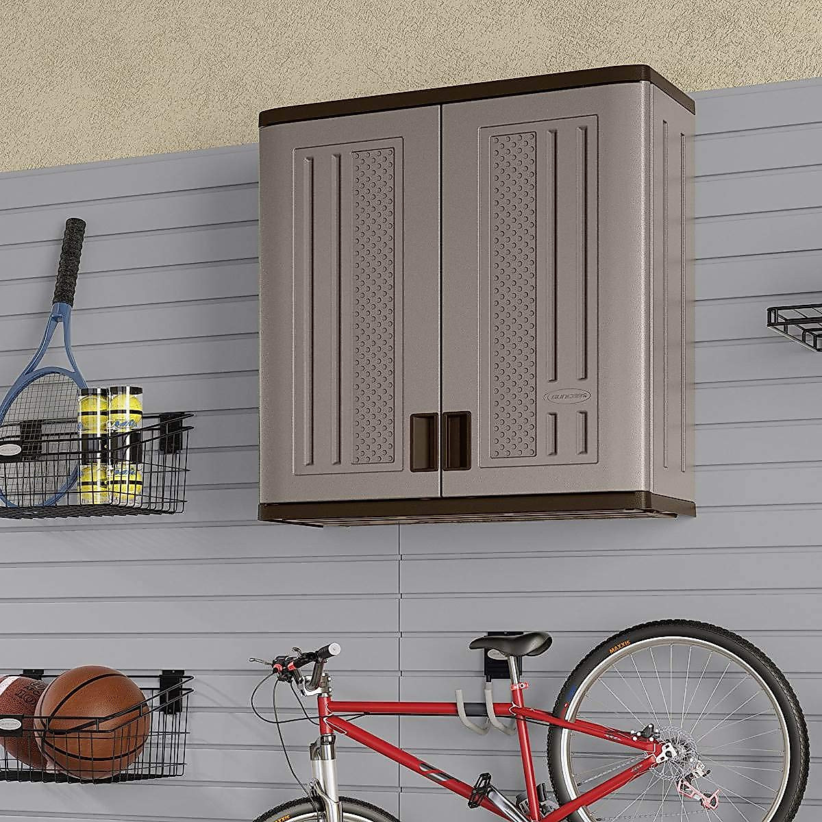 Suncast 4 Cubic Feet Resin Single Shelf Garage Wall Storage Cabinet (2 Pack)