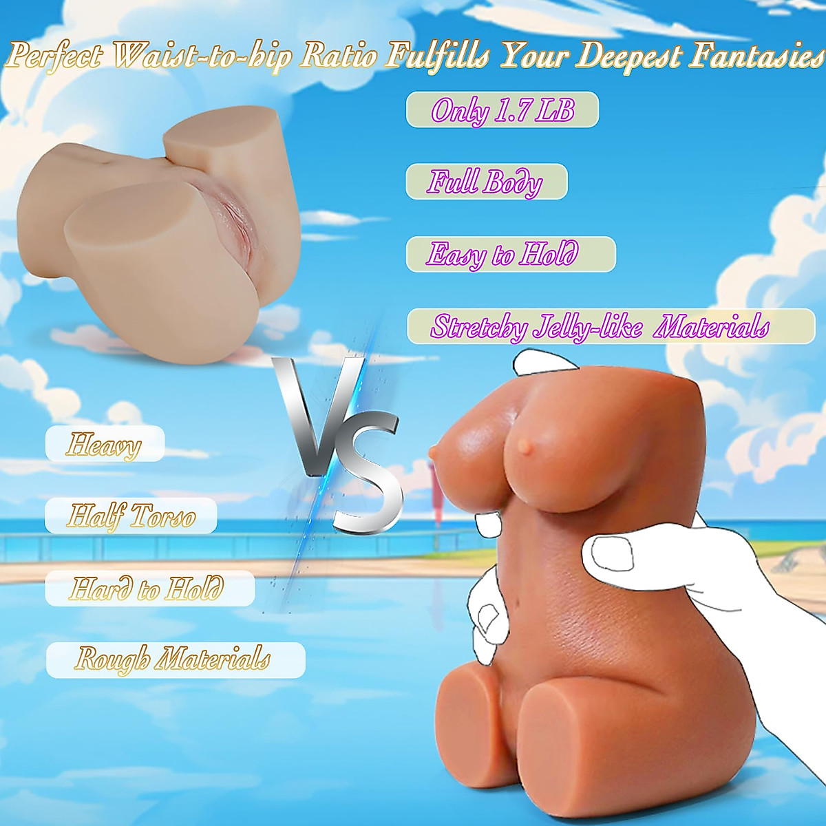 ZOOPLOU Mini Sex Doll with Realistic Boobs Torso Vagina and Anal, 1.7 LB Male Sex Dolls, Adult Sex Toys, Ass Sex Toy Pocket Pussy for Men, Penis Stroker Blowjob Masturbator