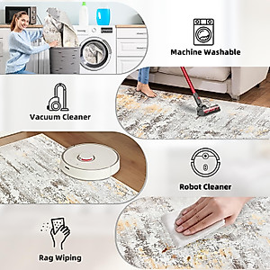 Washable Rug 8x10 Area Rugs: Abstract Rugs for Living Room Soft Non-Slip Machine Washable Area Rug Foldable Indoor Low Pile Large Rugs for Bedroom Dining Room Nursery Kitchen Office-Beige Rug 8x10