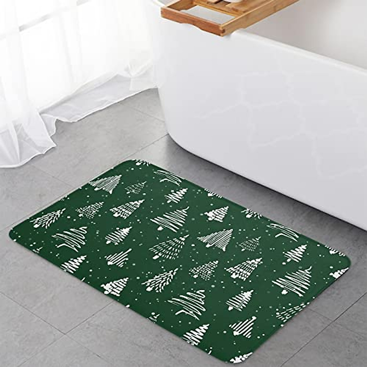 Prironde Front Door Mats Outdoor Indoor Kitchen Mat, Christmas Tree Green Entrance Doormat Non-Slip Bathroom Rugs Washable Floor Mats for Sink/Porch, 16" x 24"