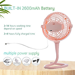 5 Inch Baby Fan,Stroller Fan clip on for baby with Flexible Monopod, USB or Battery Powered Rechargeable Fan,Mini Portable Fan for Car Seat Crib Bike Treadmill Travel,360 Rotation
