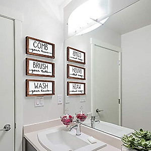 LIBWYS Bathroom Sign & Plaque (Set of 3) Wash Your Hands Brush Your Teeth Comb Your Hair Decorative Rustic Wood Farmhouse Bathroom Wall Decor (White)