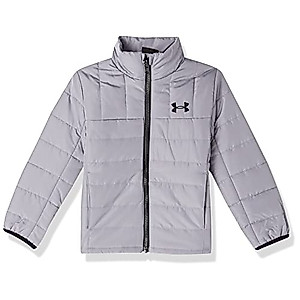 Under Armour boys Westward 3-in-1 Jacket, Removable Hood & Liner, Windproof Water Repellant 3 in 1 Jacket, Black Gray Block, Small US