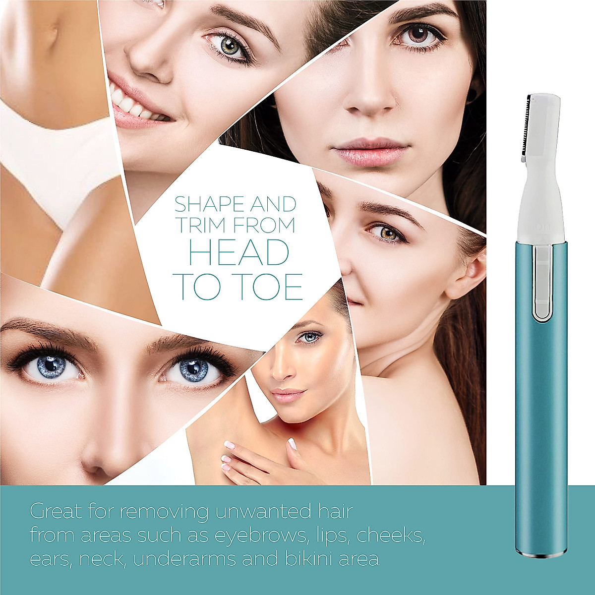 Pursonic | Facial Trimmer & Eyebrow Styling Kit for Hair Removal on Eyebrows, Lips, Cheeks, Ears, Neck, Underarms and Bikini Area - Painless & Easy-to-Use Design