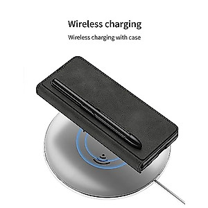 FYTON Case for Galaxy Z Fold5 Case with S Pen Holder (Removable), Z Fold5 Wallet Case with Hinge Protection, Card Slot and Kickstand Function for Samsung Galaxy Z Fold5 5G, Cloud Black