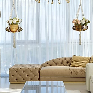 frefinest Macrame Plant Hanger - 2 Pack Metal Hanging Plant Holder, Home Decor Hanging Plant Shelf, Boho Design Gold Hanging Planter - Ceiling Plant Hangers Indoor - Gold