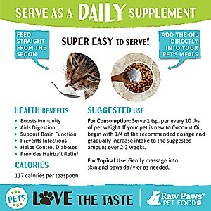 Raw Paws Organic Virgin Coconut Oil for Dogs & Cats, 8-oz - Supports Immune System, Digestion, Oral Health, Thyroid - All Natural Allergy Relief for Dogs, Hairball Relief