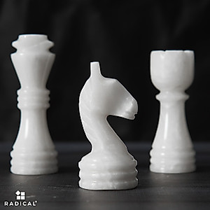 Radicaln Marble Chess Set 12 Inches White and Black Handmade Chess Sets for Games for Adults - 1 Chess Board & 32 Chess Pieces 2 Player Games - Travel Chess Board Game