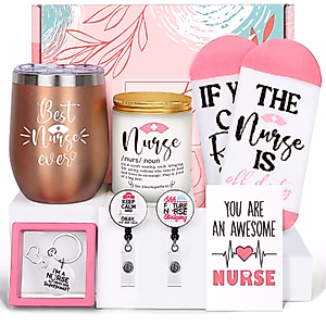 Nurse Gifts for Women - Graduation Set, Graduation Gifts for Her, Nurse Appreciation Gift, Birthday Set, 8 Pieces Gift for Nursing Worker with 12oz Wine Tumbler (Pink)