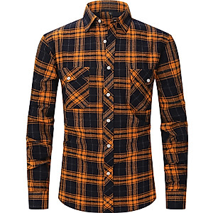 Men's Button Down Plaid Flannel Casual Shirts Brushed Regular Fit Long Sleeve Shirts Yellow Black Plaid Large