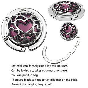 Grtdrm Multiple Hearts Style Premium Foldable Handbag Bag Purse Hanger Table Hook Holder (Purple)