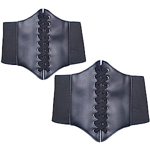 HOEREV Elastic Wide Band Elastic Tied Waspie Corset Waist Belt,XX-Large,Black