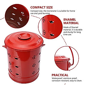 DOITOOL Rest Cloud Money Burning Pot with Hook Burn Incinerator Cage Pit Enamel Garden Cage Enamel Burner Bucket for Garden Leaf Trash Wood Backyard Bonfire Red Tabletop Fireplace