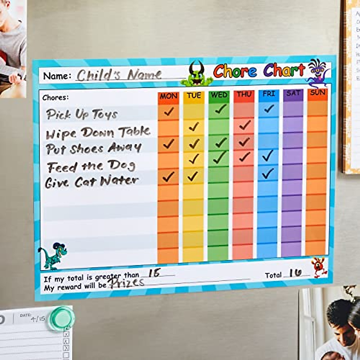 6 Pack Dry Erase Chore Chart for Kids, Reusable Behavior Reward Board with Self-Adhesive for Classroom, Monster Designs (14.5 x 11 in)