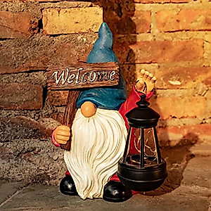 WONDHOME Garden Gnome Statue with Shovel Solar Gnomes Statue with Lantern LED Outdoor Decor Lights,Terrace Courtyard Lawn Patio Porch Decoration Christmas Housewarming Gift