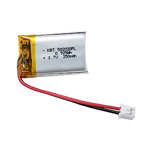 KBT 3.7V 250mAh Li-Polymer Battery:502030 Lipo Rechargeable Lithium-ion Replacement Batteries with PH2.0 2Pin JST Connector