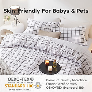 Sonive Full/Queen Printed Duvet Cover Set Full/Queen Microfiber Oeko-Tex Standard 100 Bedding Set, 1 Duvet Cover and 2 Pillowcases, Grey Grid