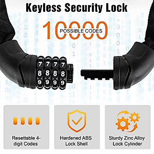 Titanker Bike Chain Lock, Bike Locks Security Anti-Theft Resettable Combination Bicycle Chain Lock 3.3 Feet Bike Locks for Bike, Motorcycle, Bicycle, Door, Gate, Fence, Grill (8mm Thick Chain)