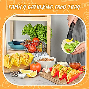 60 Pack Colorful Taco Holder Stands Plastic Large Taco Tray Plates Hold 2 or 3 Tacos Each Rack Server Hard Tortilla Holder for Party Platter Rack Dishwasher Microwave Safe