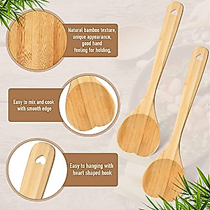 7 Pcs Heart Wood Cutting Board and Spoons Kitchen Utensils Set Include 3 Pcs Cutting Board and 4 Pcs Bamboo Spoons for Valentine's Day Gifts Charcuterie Stirring