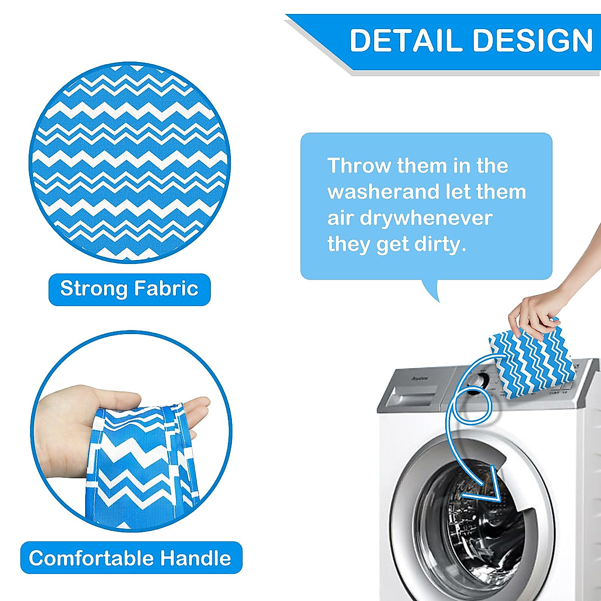 Vuudh 6 Packs Reusable Grocery Bags - Machine Washable Grocery Tote with Pouch, Foldable Shopping Tote Bag Nylon (Blue Waves)