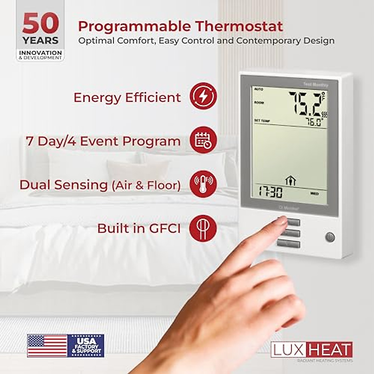 LuxHeat 30 Sqft Mat Kit, 120v Electric Radiant Floor Heating System for Under tile, Stone and Laminate. Kit Includes Alarm, Heated Floor Mat, OJ Microline Programmable Thermostat with GFCI & Sensor