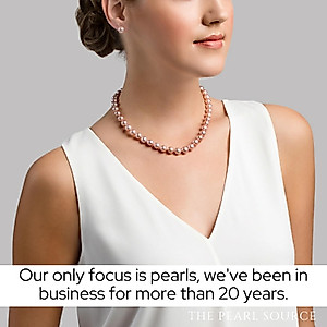 The Pearl Source 14K Gold 7-8mm AAA Quality Pink Freshwater Cultured Pearl Necklace for Women in 18" Princess Length