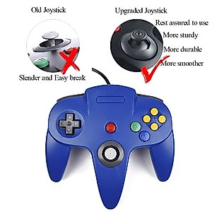 Tevodo N64 Controller, Upgraded Joystick Classic Wired Controller Compatible with N64 Console(Blue and Red)