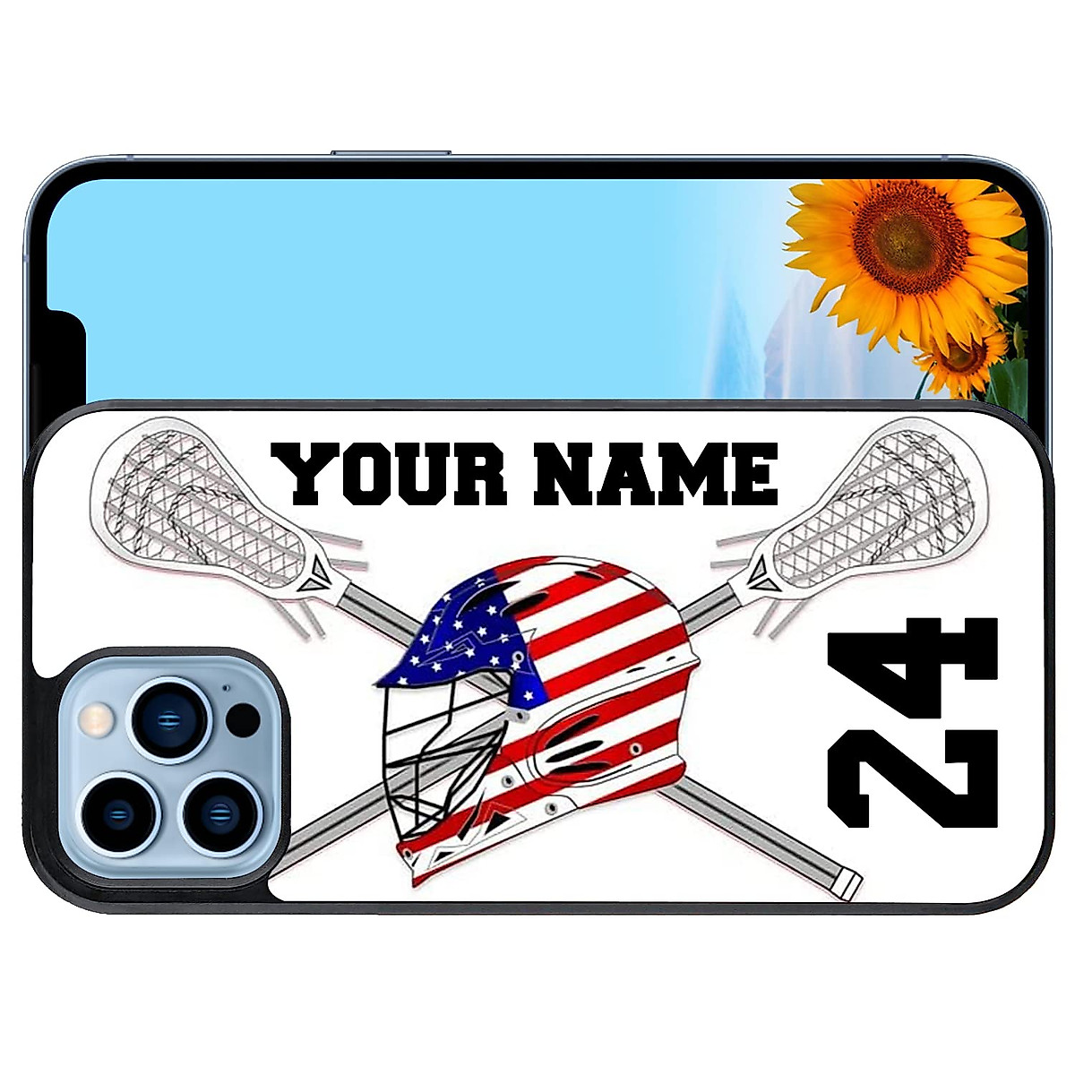 Personalized Lacrosse Helmet America Flag Design Name Number Rubber Cover Phone Case for iPhone15 14 11 12 13 PRO MAX XR XS MAX 8 PLUS 6S PLUS Custom Lacrosse Phone Case