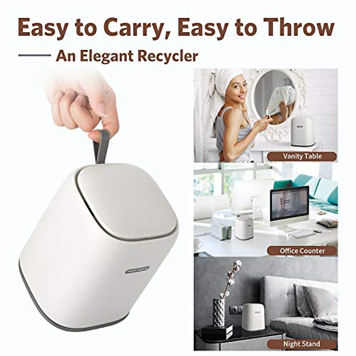 XCX Mini Countertop Trash Can with 3 Rolls of Trash Bags, Waste Can with Press Type Lid, 1.5 L / 0.40 Gal Wastebasket Trash Can Dispenser, Mini Bin for Coffee Table, Bathroom Vanity Top (White)