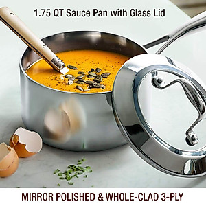 HOMI CHEF Mirror Polished NICKEL FREE Stainless Steel 1.75 QT(Quart) Sauce Pan with Glass Lid (No Toxic Non Stick Coating, Whole-Clad 3-Ply) Soup Pot Small Cooking Pot