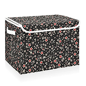 CaTaKu Floral Vintage Boho Storage Bins with Lids and Handles, Fabric Large Storage Container Cube Basket with Lid Decorative Storage Boxes for Organizing Clothes