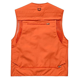 Flygo Men's Casual Lightweight Outdoor Fishing Work Safari Travel Photo Cargo Vest Jacket Multi Pockets(XX-Large, Orange)