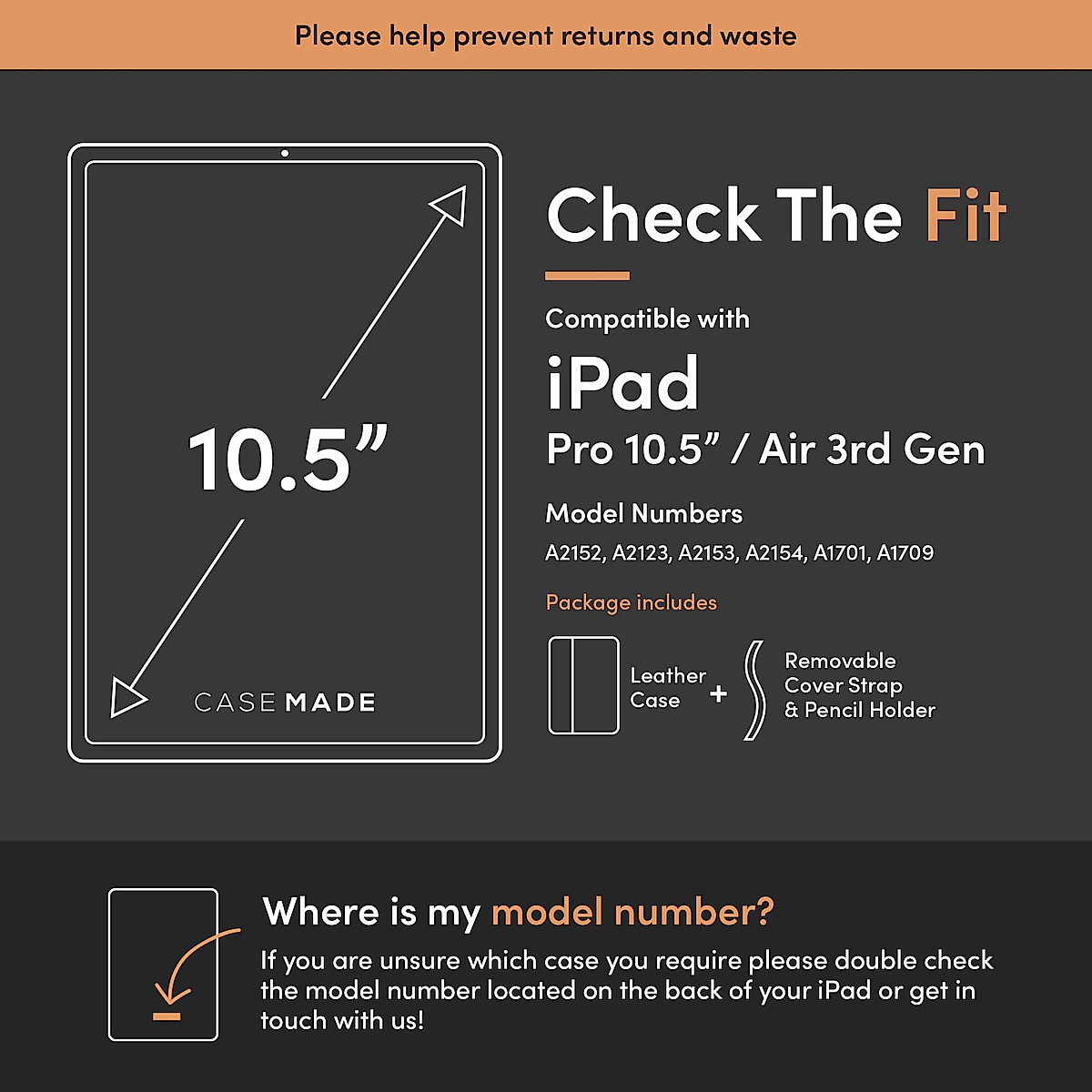 Casemade Real Leather Case Compatible with iPad Pro 10.5” / Air 3rd Gen (2019) - Full-Grain Leather Cover, Auto Sleep/Wake, Dual Stand Position (Tan)