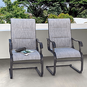 NUU GARDEN Outdoor Patio Dining Chairs Set of 2, Padded Textilene High Back Patio Chairs,All Weather Breathable Spring Motion Textile Outdoor Dining Chairs for Backyard,Deck, Lawn, Grey