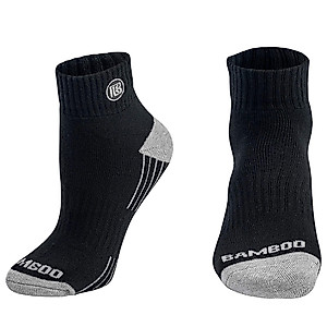 Premium Bamboo Crew Work Socks- Quarter High Moisture Wicking, Odor Eliminating Black Quarter Crew Socks for Men Size 9-12 - 3 Pair