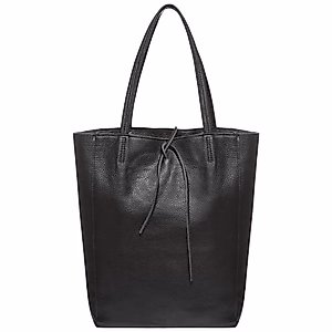 TAKEASY Women's Genuine Leather Italian Tote Bag with Zipper - Large Handbag for Shopping, Work and Travel (Black)