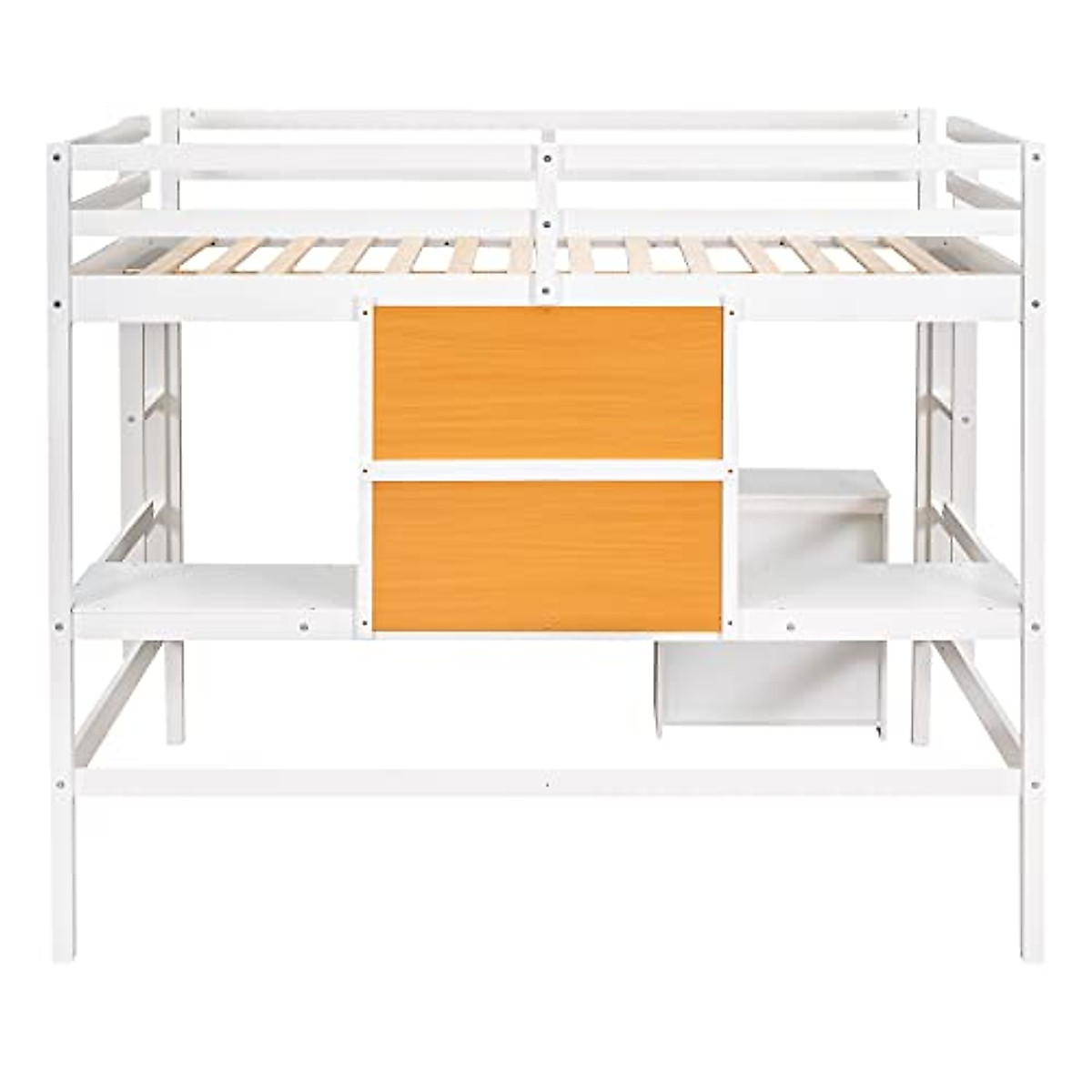 Lifeand Full Size Loft Bed with Desk and Writing Board, Wooden Loft Bed with Desk & 2 Drawers Cabinet,White