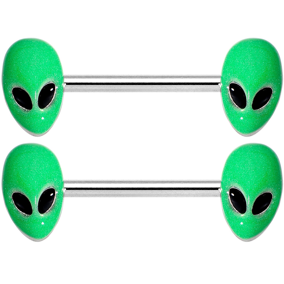 Body Candy 14G Nipplerings Piercing Steel 2Pc Glow in the Dark Green Aliens Nipple Ring Set 14m