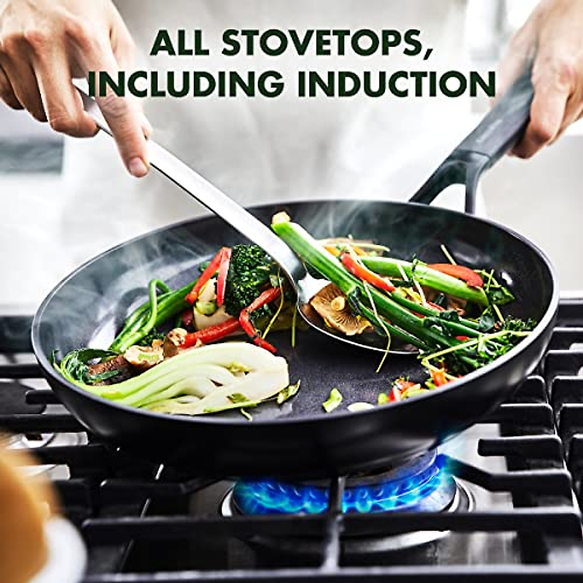 GreenPan SmartShape Healthy Ceramic Nonstick, 9.5" Frying Pan Skillet, PFAS-Free, Induction, Dishwasher Safe, Black