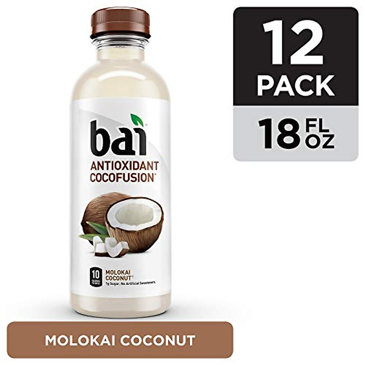 Bai Coconut Flavored Water, Molokai Coconut, Antioxidant Infused Drinks, 18 Fl Oz (Pack of 12)