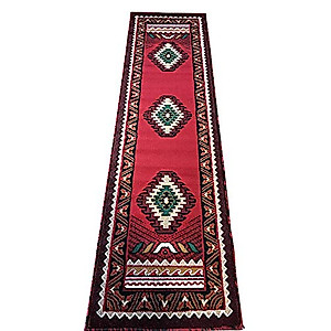 South West Native American Runner Area Rug Red Design D143 (2ft.x7ft.)