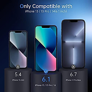 Syncwire Privacy Screen Protector for iPhone 13/13 Pro/14 (6.1'') - 2 Pack Anti Spy Tempered Glass Easy Installation Frame, 9H Hardness, Shatterproof, Bubble Free Private Tempered Glass - Black