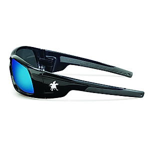 MCR Safety Crews SR118B Swagger Brash Look Polycarbonate Dual Lens Glasses with Polished Black Frame and Blue Diamond Mirror Lens, 6 inches x 2 inches